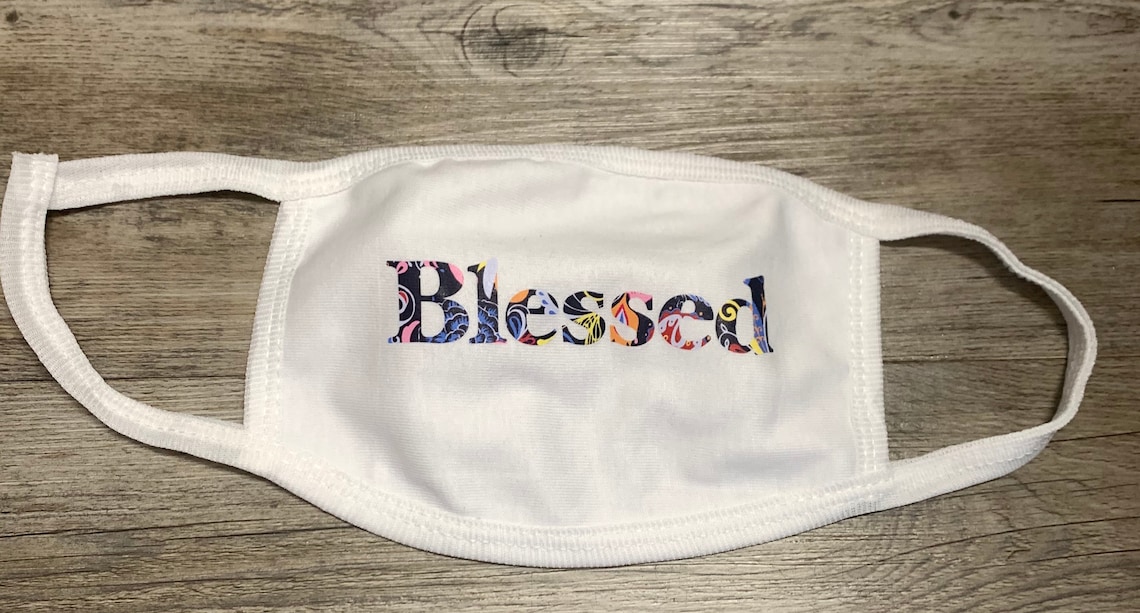 BLESSED Face Mask/bible Verse Face Mask/ Blessed/white Face Mask ...
