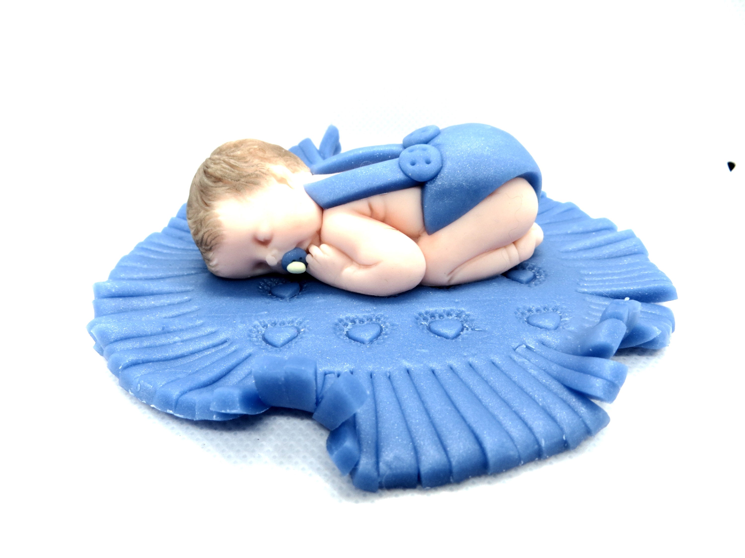 cake topper Baby boy on a blue fringed blanket figurine Party & Gifting ...