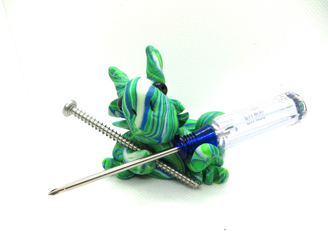 Green Blue Stripe Dragon Figurine With a Screwdriver - Etsy