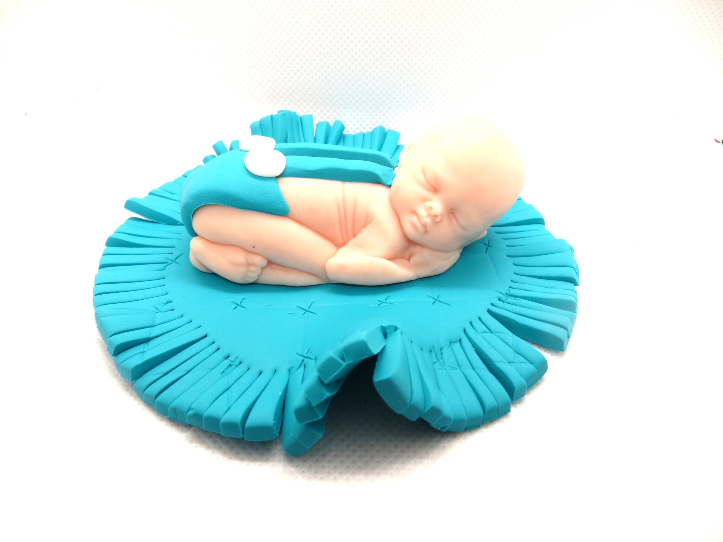 cake topper Baby boy on a blue fringed blanket figurine Party & Gifting ...
