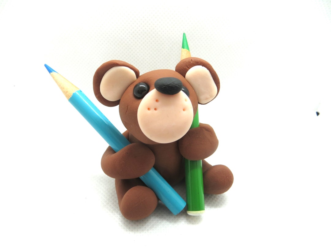 Bear With Colored Pencils Figurine - Etsy