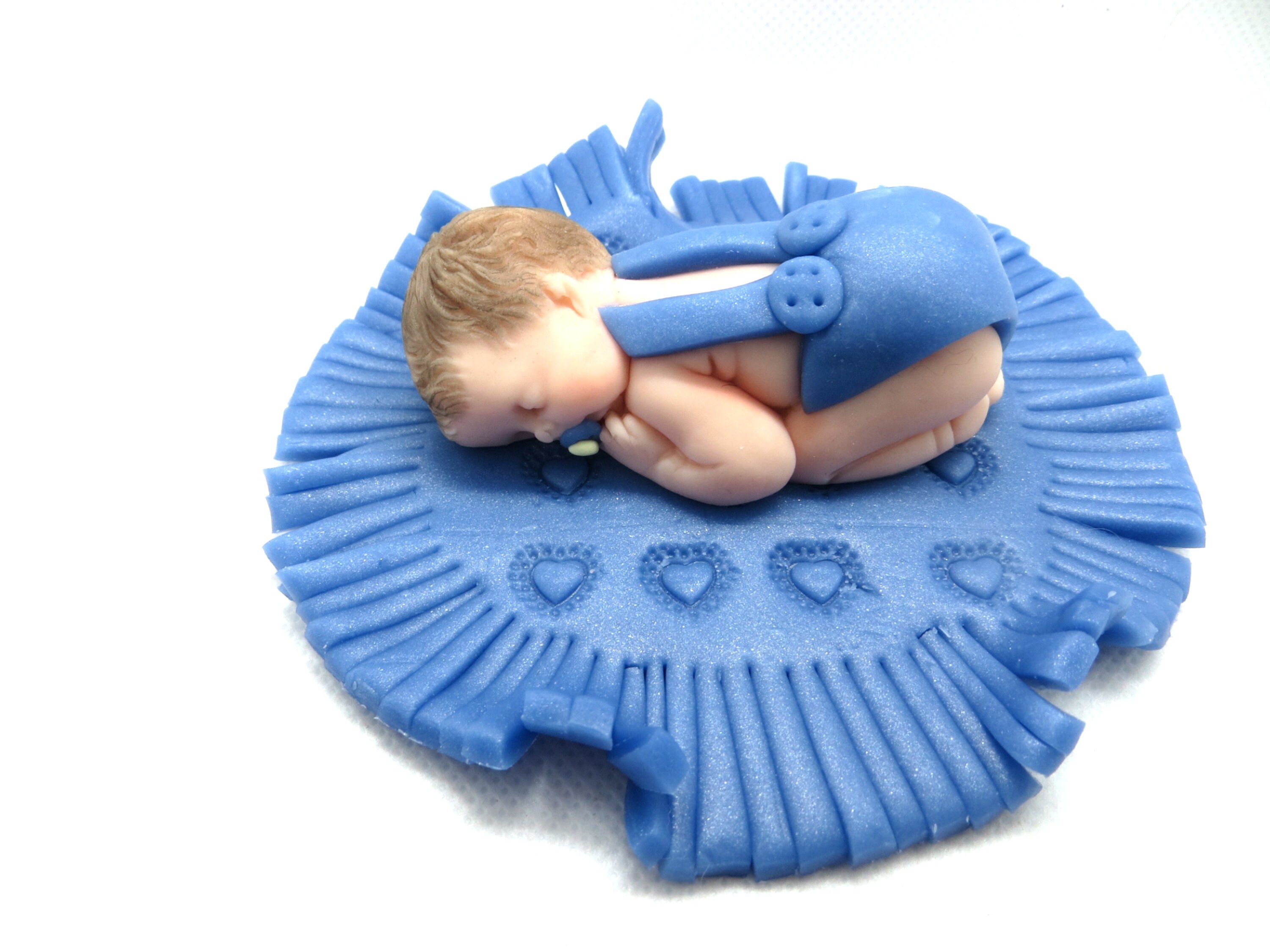cake topper Baby boy on a blue fringed blanket figurine Party & Gifting ...