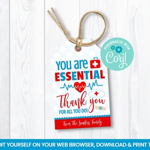 Nurse Appreciation Gift Tags, Self Editing Favors Tag, INSTANT ACCESS ...