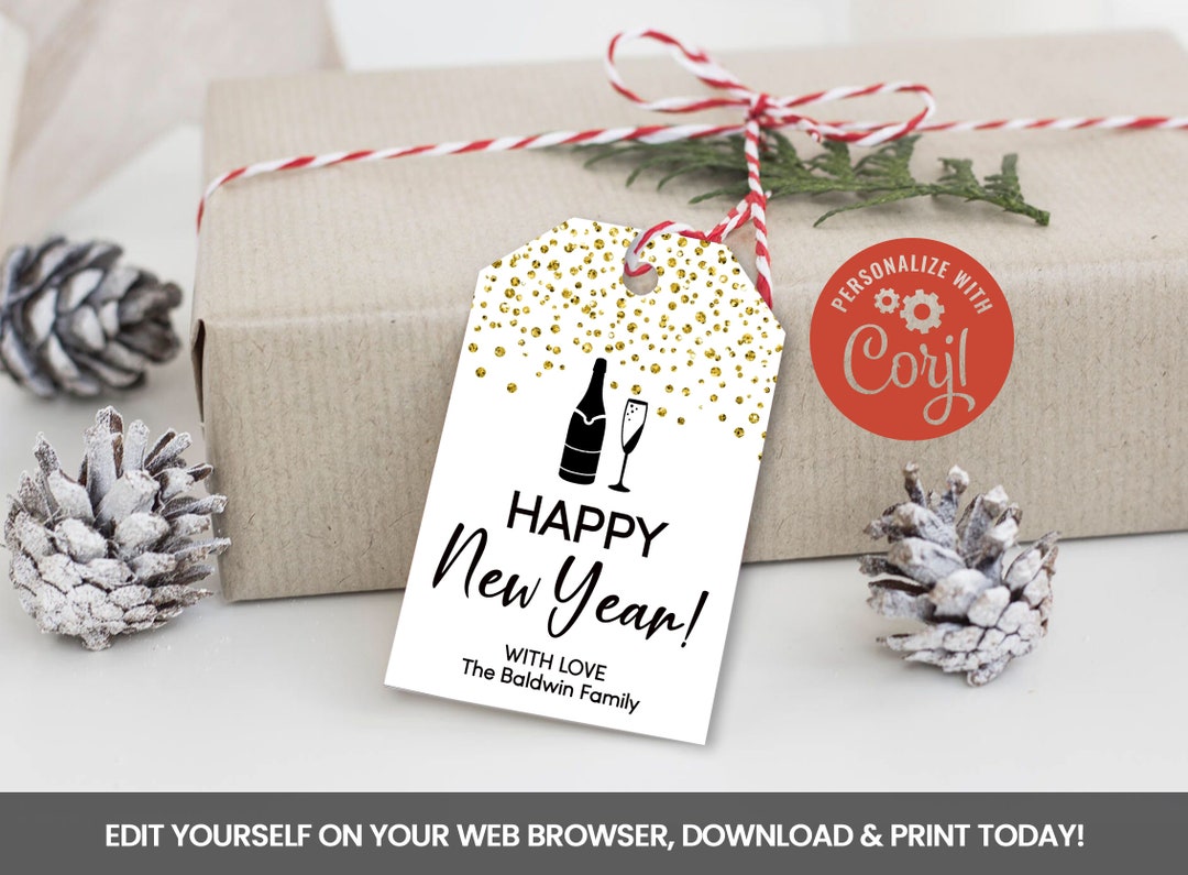 Editable Happy New Year Gift Tags White & Glitter Gold Dots - Etsy