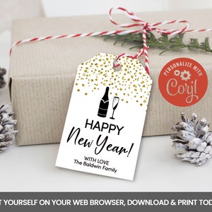 Editable Happy New Year Gift Tags White & Glitter Gold Dots - Etsy