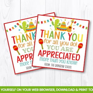 EDITABLE Mexican Fiesta Themed Teacher Appreciation Week Gift Tag ...