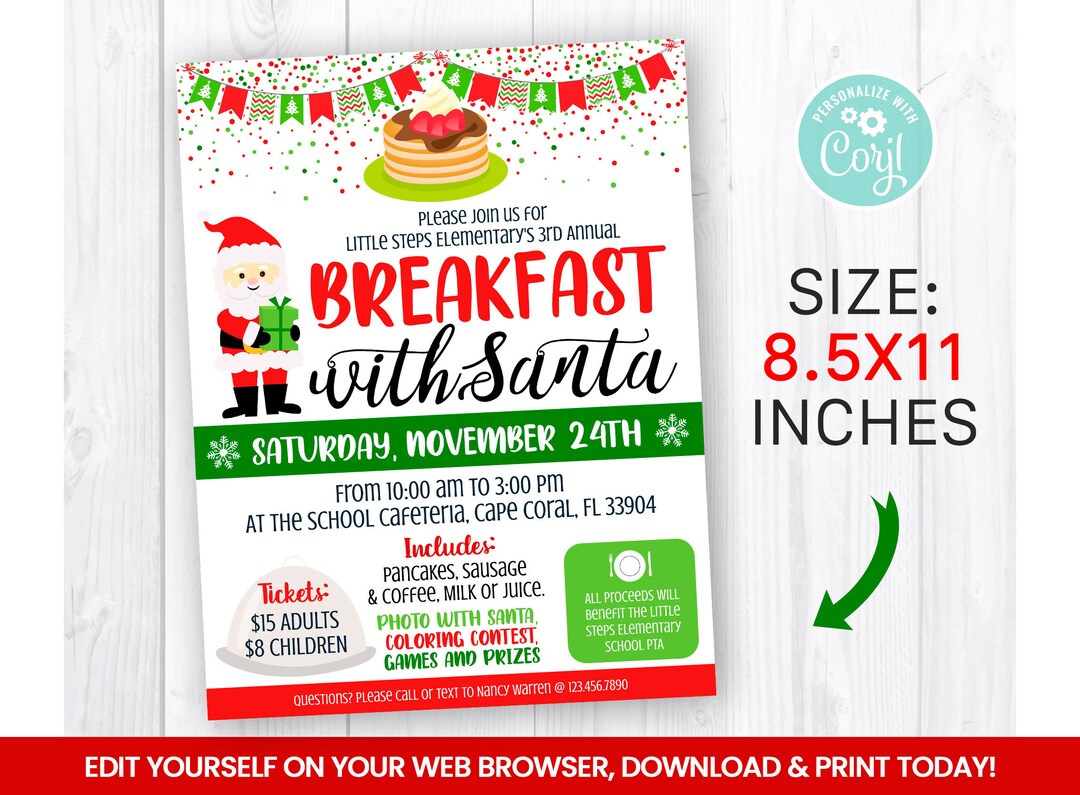 EDITABLE Breakfast With Santa Flyer Template, Charity Non Profit Event ...