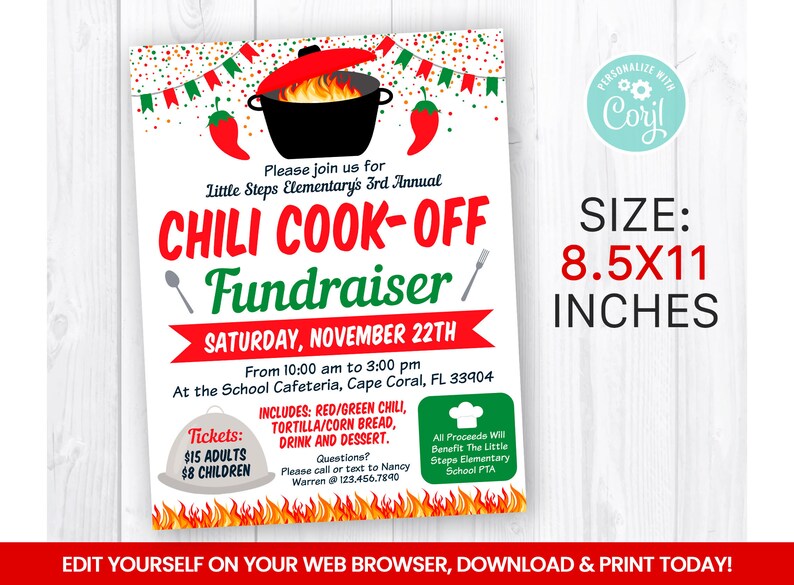 EDITABLE Chili Cook-off Fundraiser Flyer Template Charity Non - Etsy