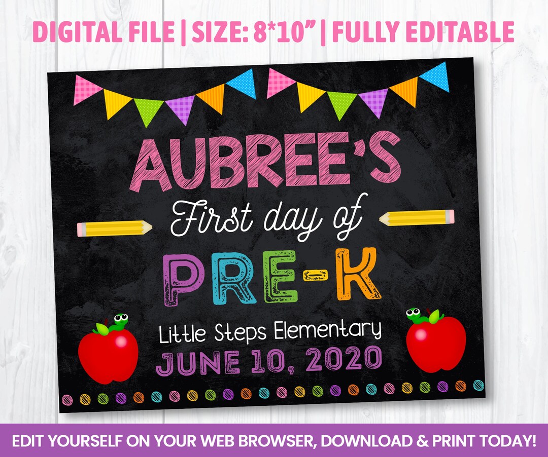 EDITABLE 1st Day of School Chalkboard Sign, Apple, Pencil Self Editing ...