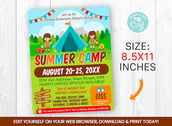 EDITABLE Kids Summer Camp Flyer Template, Charity Non Profit Event ...