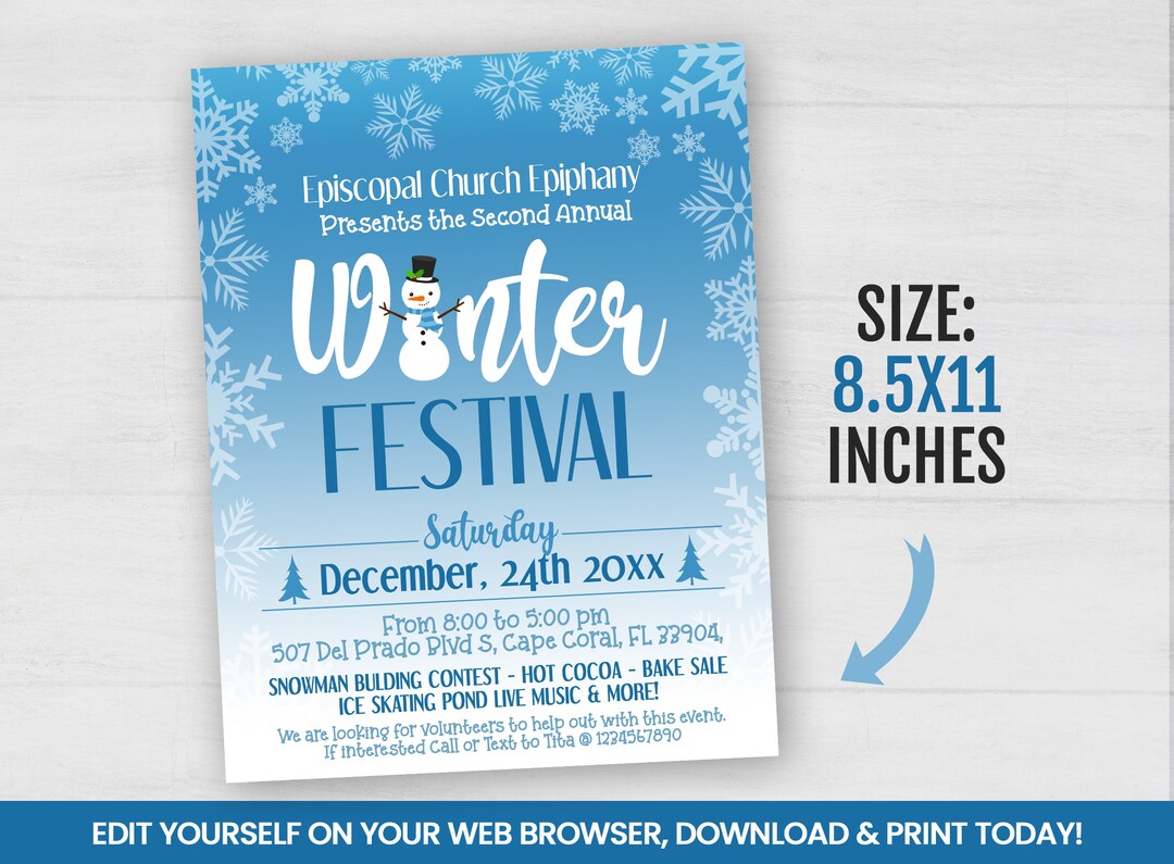 EDITABLE Winter Festival Flyer Template, Fundraiser School Poster, Self ...