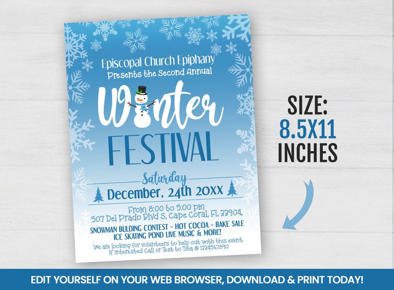 EDITABLE Winter Festival Flyer Template Fundraiser School | Etsy