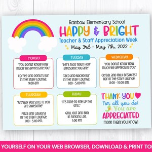EDITABLE Teacher and Staff Appreciation Week Flyer, Itinerary Week Self ...