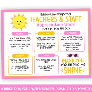 EDITABLE Sun Teacher & Staff Appreciation Flyer, Sunglasses Itinerary ...