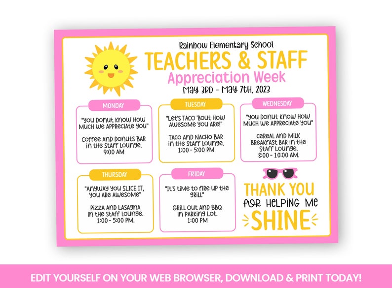 EDITABLE Sun Teacher & Staff Appreciation Flyer Sunglasses - Etsy