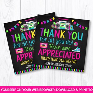 EDITABLE Retro 80s Themed Teacher Appreciation Week Gift Tag, Educators ...