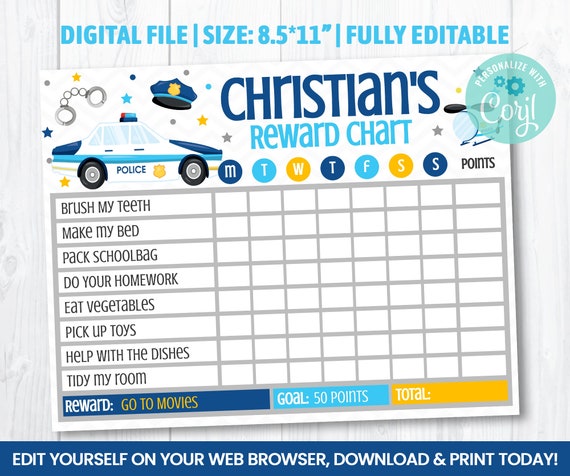 EDITABLE Police Car Reward Chart, Helicopter Routine Chart, Self ...