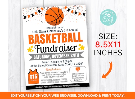 EDITABLE Basketball Fundraiser Flyer Template, Charity Non Profit Event ...