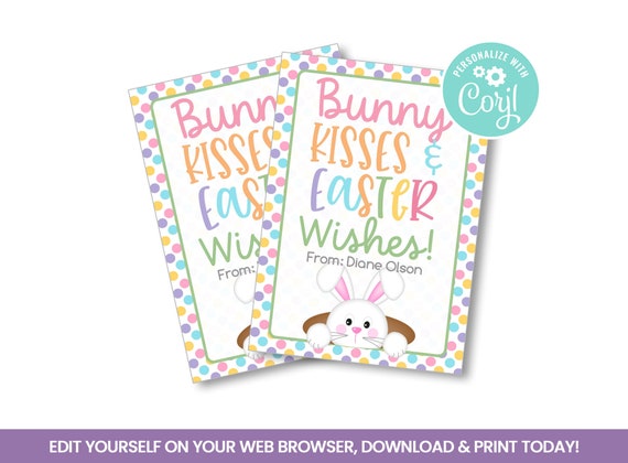 EDITABLE Bunny Kisses Printable Gift Tags Egg Hunt Treat Tags - Etsy