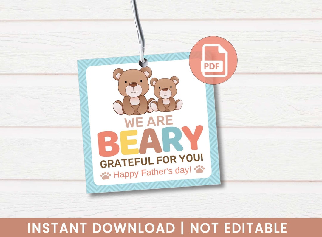 Printable Bear Themed Gift Tags, DIY Father's Day Treat Tags, Dad ...