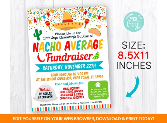 EDITABLE Fiesta Fundraiser Flyer Template, Charity Non Profit Event ...