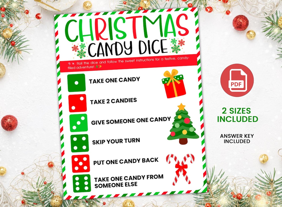 Candy Dice Game Fun Printable Christmas Table Game for All Ages INSTANT ...