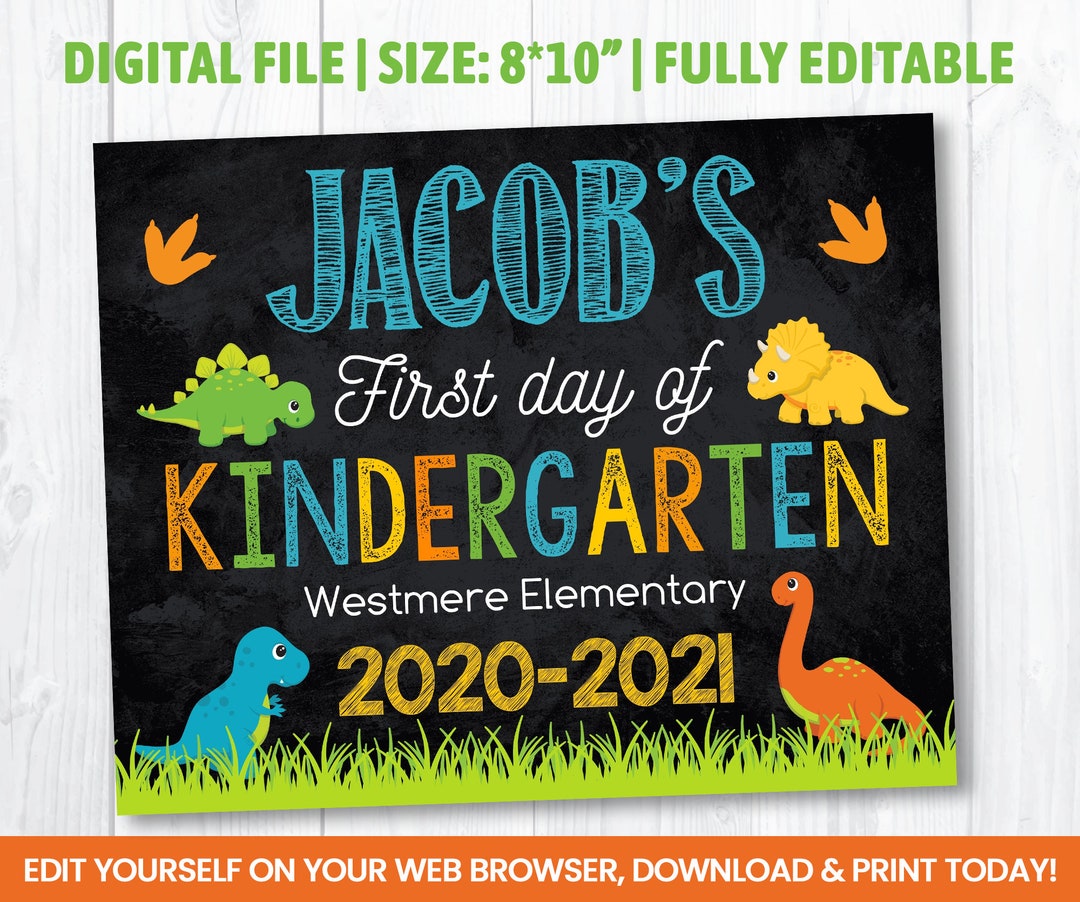 EDITABLE 1st Day of School Chalkboard Sign, Dinosaurs Self Editing ...