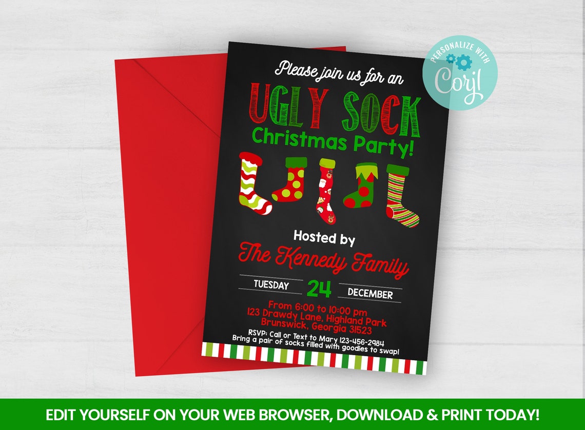 Editable Ugly Sock Christmas Party Invitation Adult Cocktail - Etsy