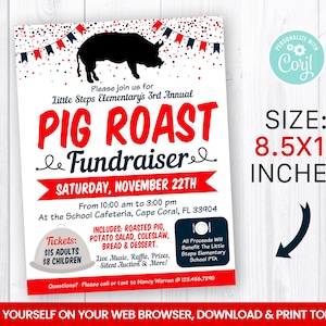 EDITABLE Pig Roast Fundraiser Flyer Template, Charity Non Profit Event ...
