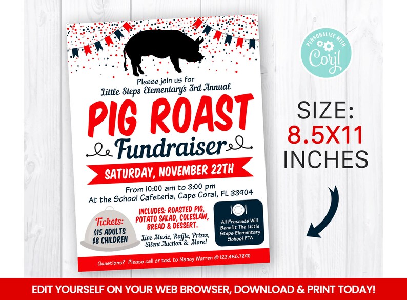 EDITABLE Pig Roast Fundraiser Flyer Template Charity Non - Etsy