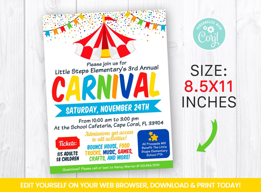 EDITABLE Carnival Fair Event Flyer Template, Charity Non Profit Event ...