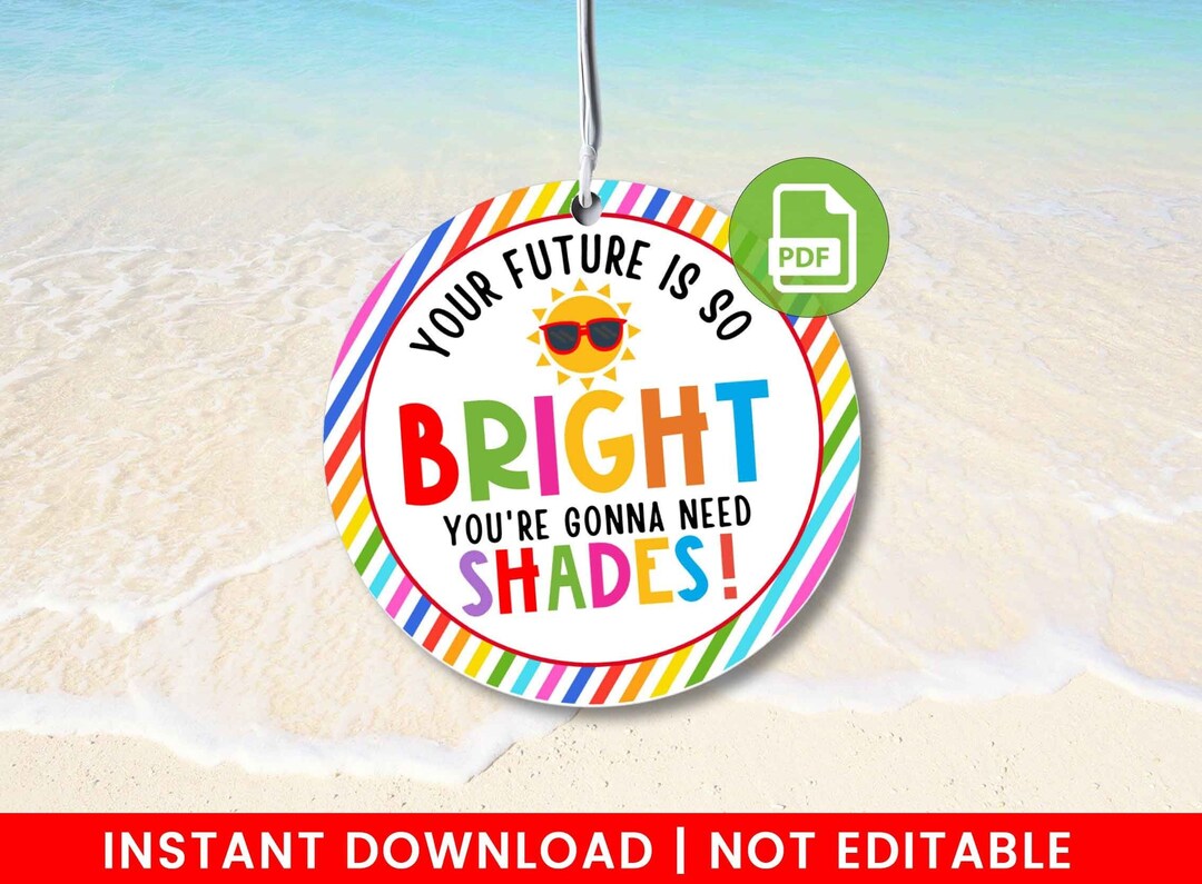 End of Year Printable Round Gift Tag, Sun With Sunglasses, PDF Instant ...