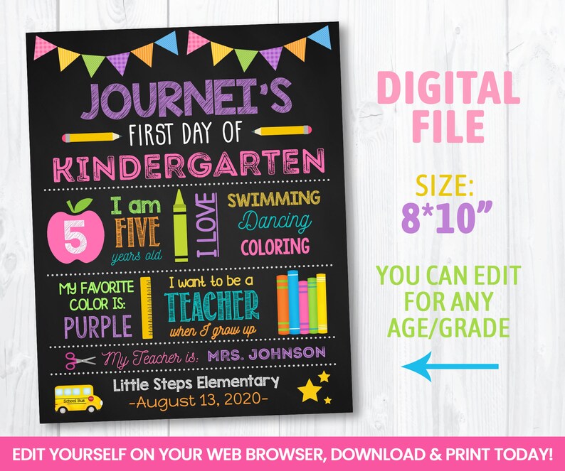 EDITABLE 1st Day of School Chalkboard Sign Apple Books Self - Etsy