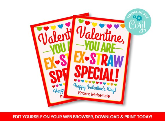 EDITABLE Crazy Straw Rectangle Tags Ex-straw Special Tags - Etsy