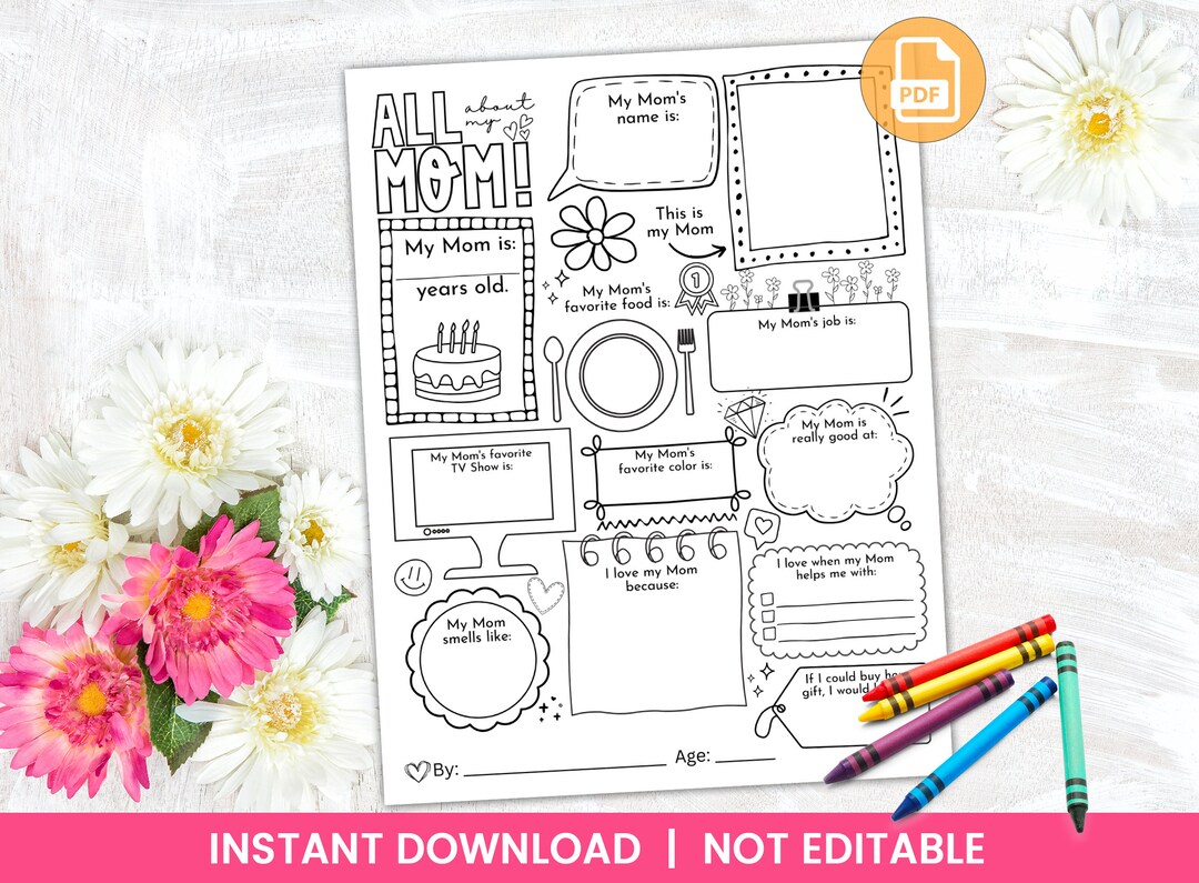 All About My Mom, Printable Mother's Day Questionnaire, Kids Survey ...