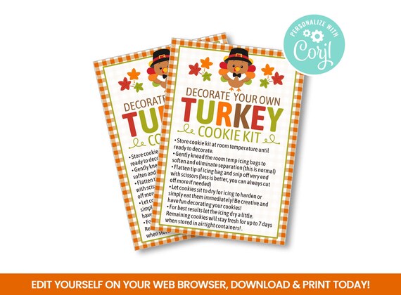 Editable Thanksgiving DIY Cookie Kit Instructions, Cookie Packaging ...