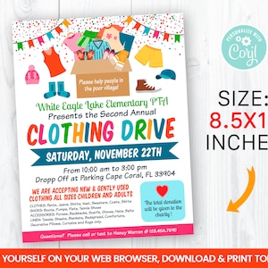 EDITABLE Clothing Drive Flyer Template, Charity Non Profit Event Poster ...