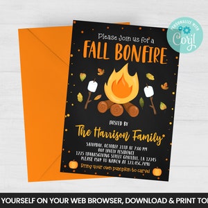 Editable Fall Bonfire Invitation, Fall Harvest Self Editing Invite ...