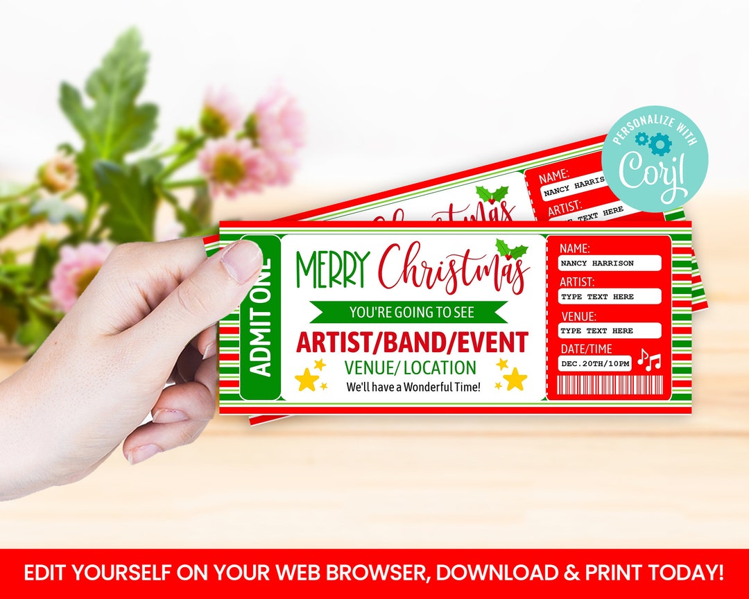 EDITABLE Concert Surprise Ticket, Show, Band, Music Festival, Merry ...