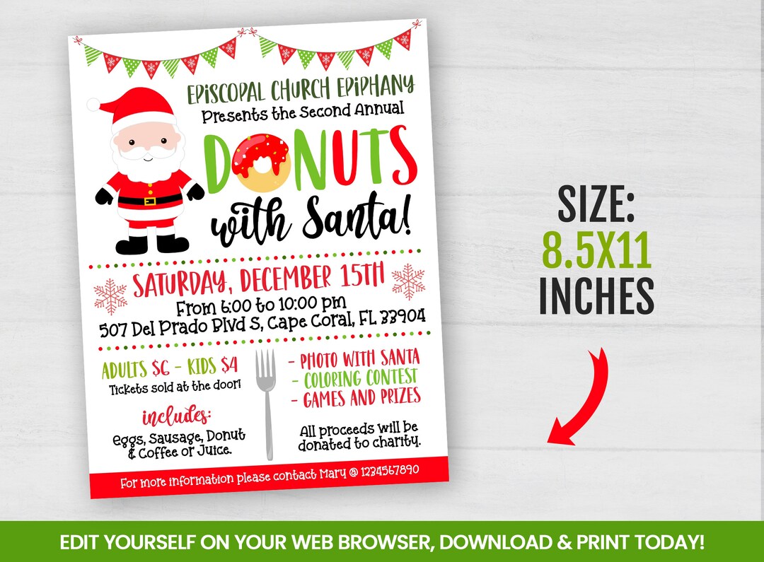 EDITABLE Donuts With Santa Flyer Template, Charity Non Profit Event ...