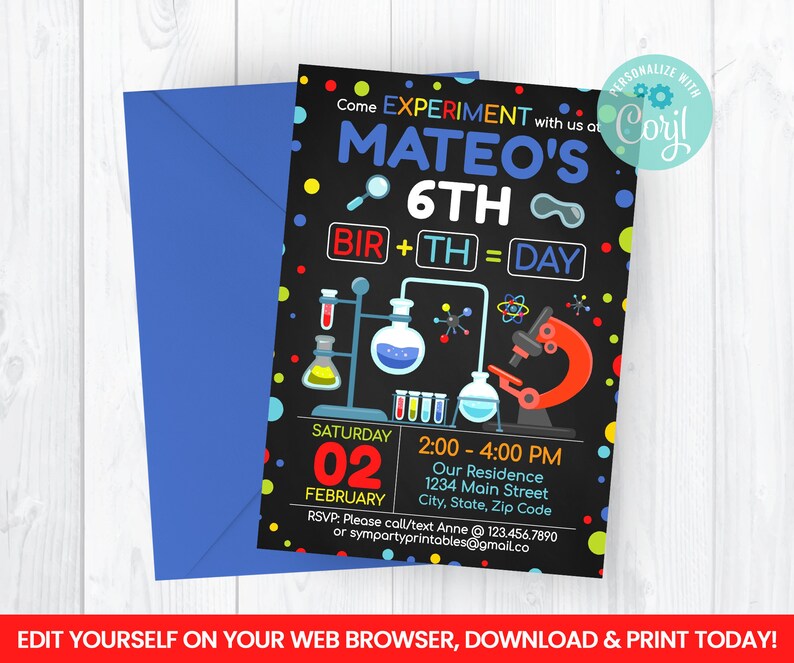 Editable Science Party Invitation Experiment Laboratory Self - Etsy