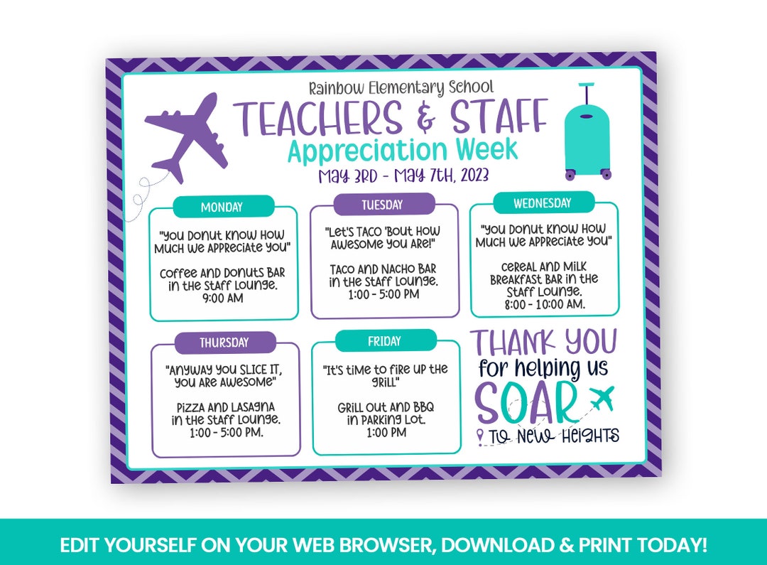 EDITABLE Airplane Teacher & Staff Appreciation Flyer, Travel Itinerary ...