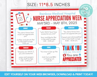 EDITABLE Nurse Appreciation Flyer, Healthcare Workers Itinerary Week ...