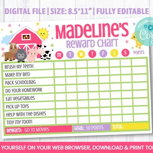 EDITABLE Farm Animals Reward Chart, Barnyard Routine Chart, Self ...
