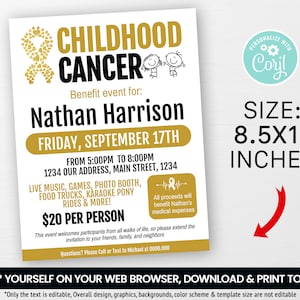 EDITABLE Childhood Cancer Fundraiser Event Flyer, Gold Ribbon, Cancer ...