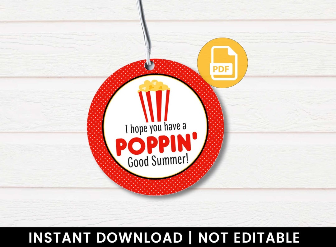 Printable Popcorn Themed Round Gift Tags, Movie Night DIY Summer Treat ...