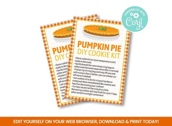 Editable Thanksgiving DIY Cookie Kit Instructions, Cookie Packaging ...