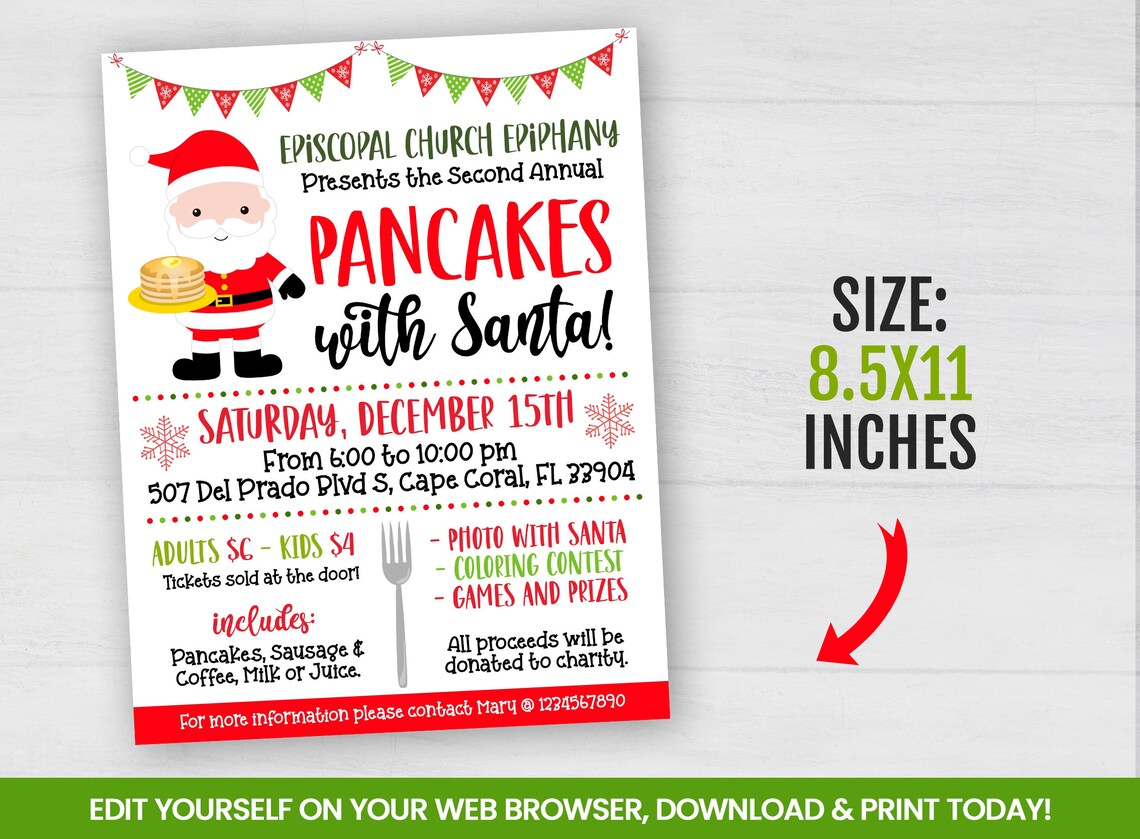 EDITABLE Breakfast With Santa Flyer Template Pancakes With - Etsy