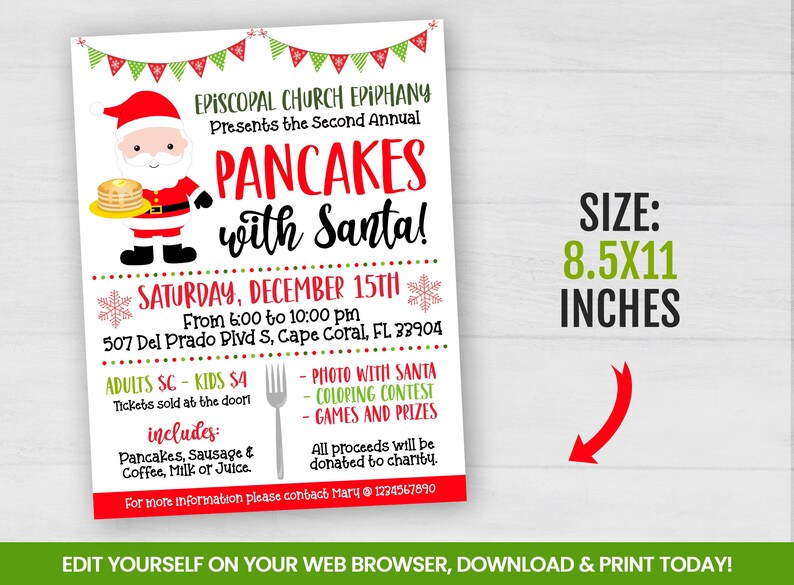 EDITABLE Breakfast With Santa Flyer Template Pancakes With - Etsy