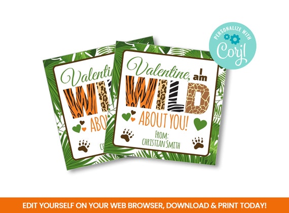 EDITABLE Wild Square Tags, Jungle, Safari Treat Tags Ideas, Valentine ...